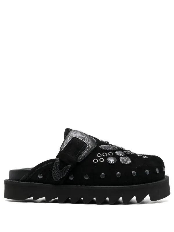 Toga Sabot Metal Suede Mules - Black