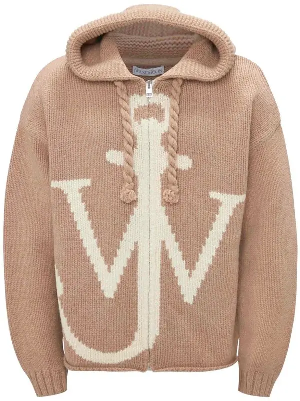 JW Anderson Anchor-print Zip-up Hoodie - Neutrals