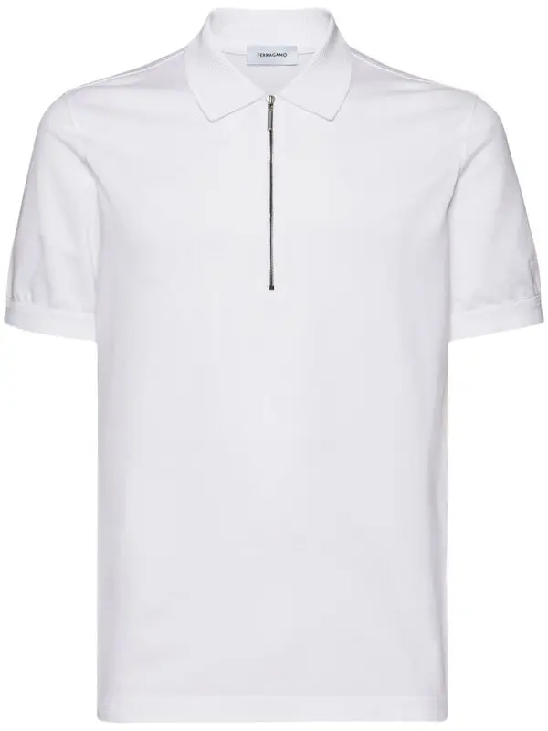 FERRAGAMO Half-zip Cotton Polo Shirt - White