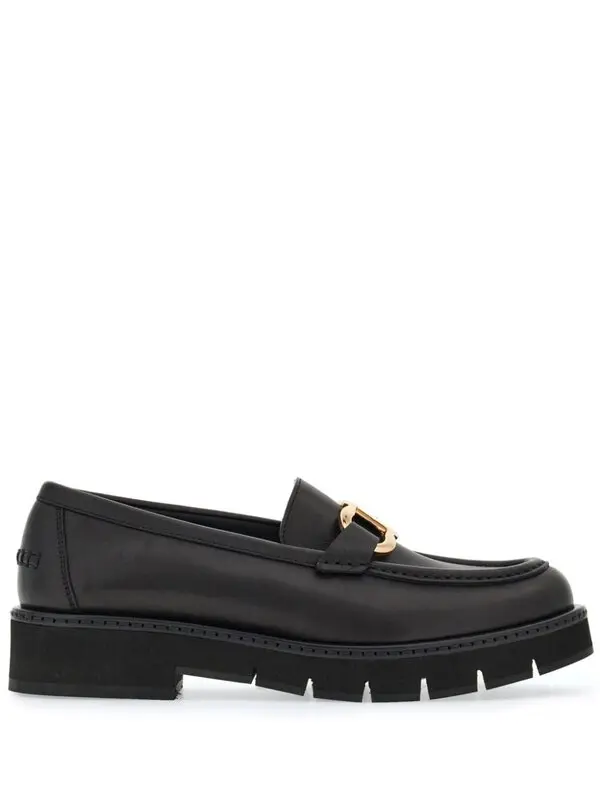 FERRAGAMO Gancini-plaque Leather Loafers - Black