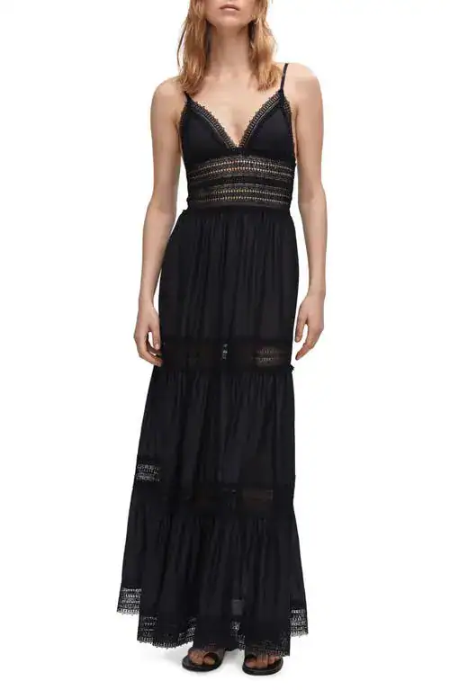 lace v neck bridesmaid dress Lace Bodice Flutter Sleeve Pleated A-Line Maxi Bridesmaid Dress main image 1