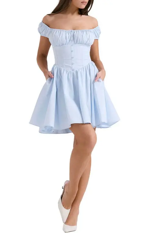 House Of Cb Nala Puff Sleeve Minidress - Nantucket Breeze