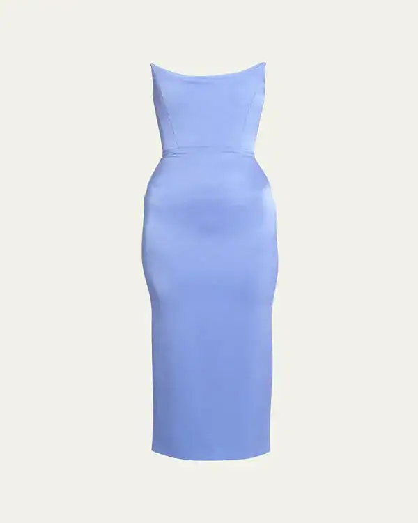 Alex Perry Satin Crepe Curved Strapless Midi Dress - Periwinkle ...