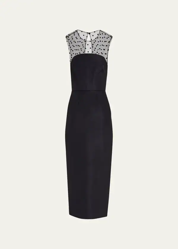Monique Lhuillier Sheath Dress With Polka Dot Mesh Detail Noir - Main Image