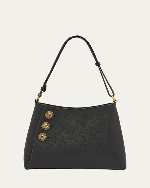 Balmain Embleme Grained Leather Shoulder Bag - Black