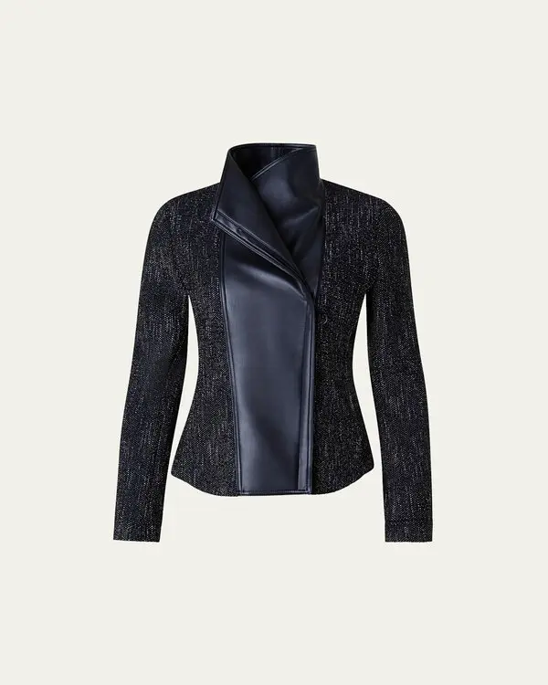 Akris Faux Leather Boucle Moto Jacket - Black-cashew | Editorialist