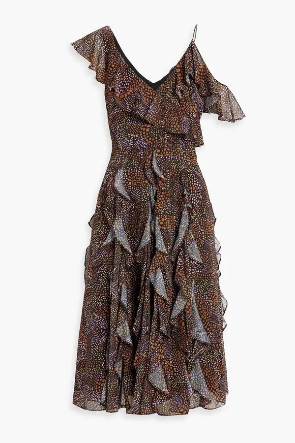 MIKAEL AGHAL Ruffled Printed Midi Dress