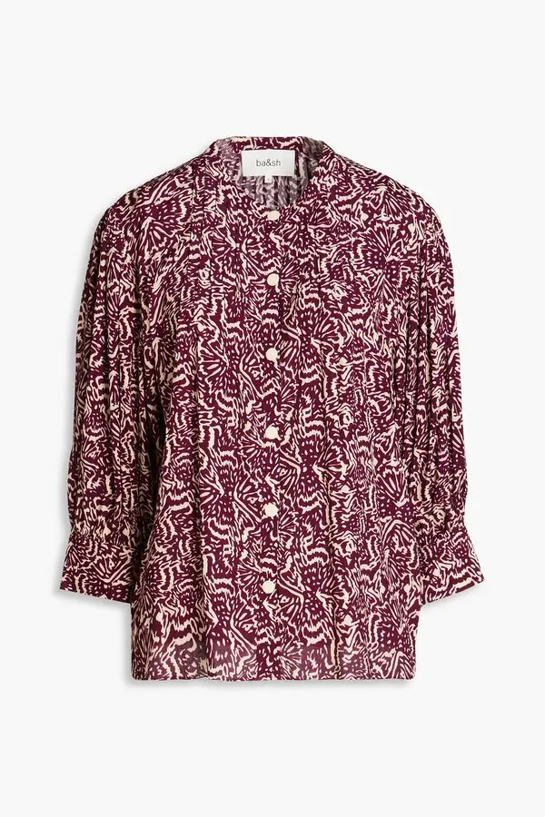 Ba&sh Lio Pintucked Printed Crepe Blouse