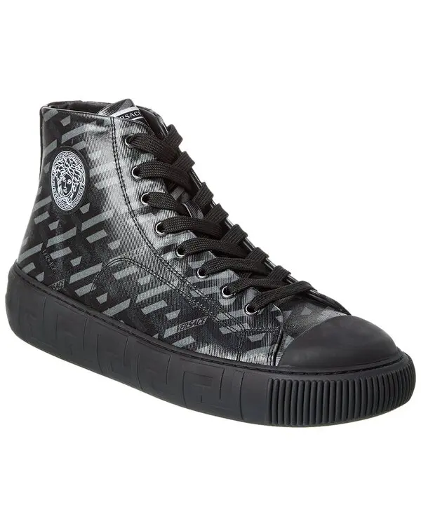 Buy Versace La Greca Coated Canvas Hightop Sneaker Grey At 39 Off