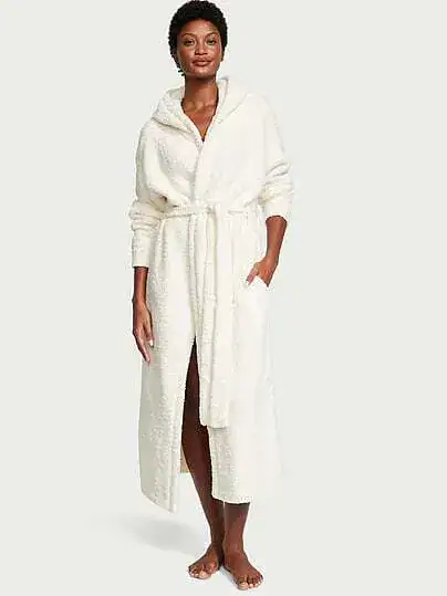 Victoria'S Secret Chenille Hooded Long Robe - Beige | Editorialist