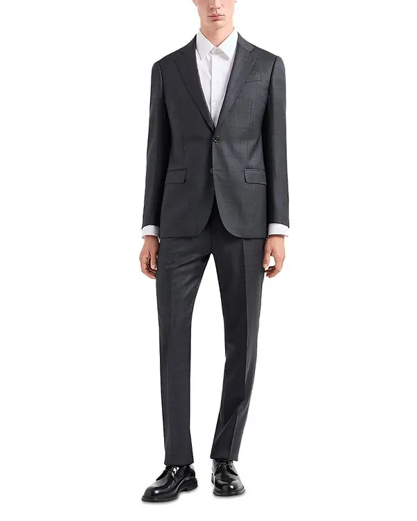 Emporio Armani Notch Lapel Regular Fit Plaid Wool Suit - Gray