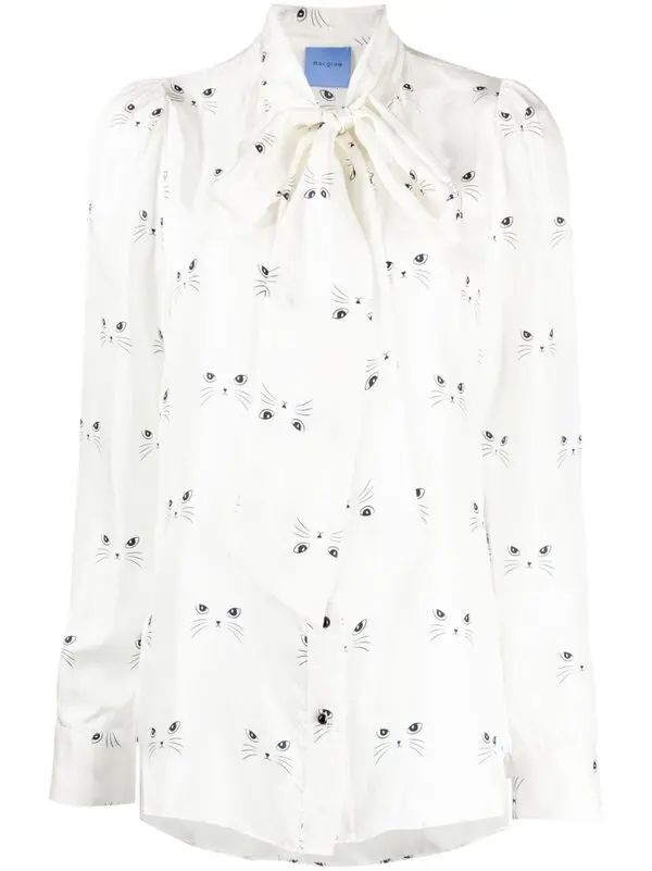 MACGRAW Cat-print Silk-satin Blouse