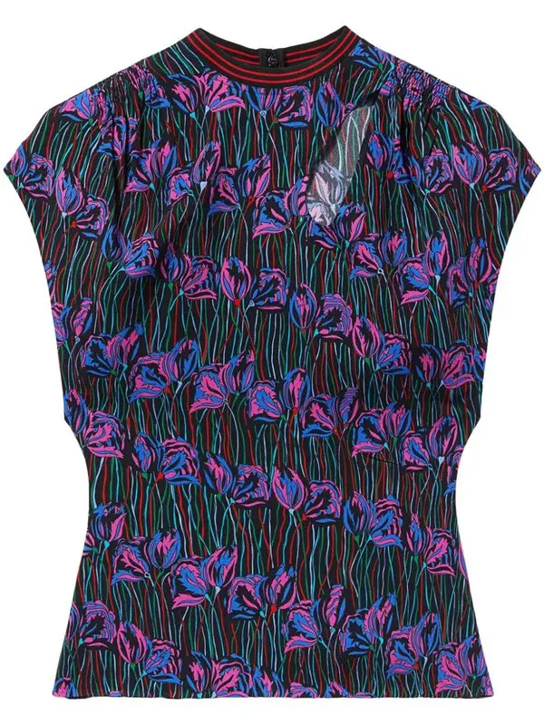 Emilio Pucci Fiori Di Loto-print Cap-sleeve T-shirt