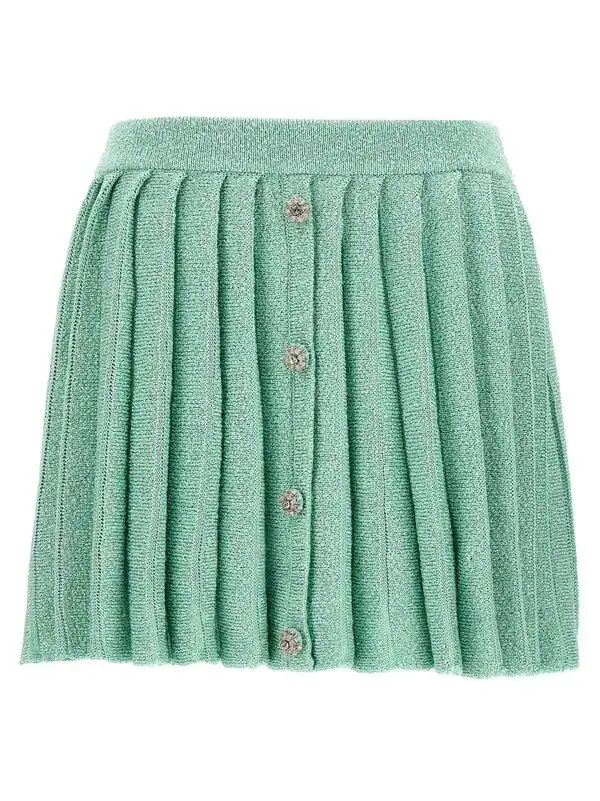Self-Portrait Mint Sequin Pleated Knit' Skirt In Blue 37% Off