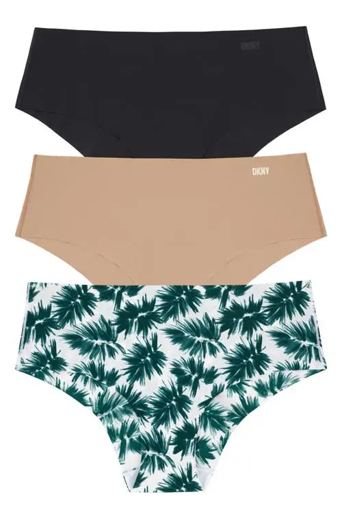 Dkny Litewear Cut Anywear 3-pack Hipster Panties - Black/glow/desert Palm Print