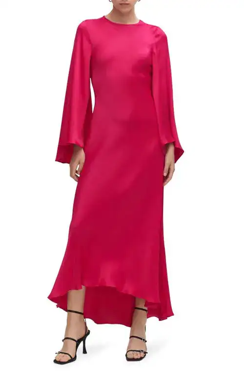 mango flowy satin dress Mango Lace Cut-out Long Silk Slip Dress