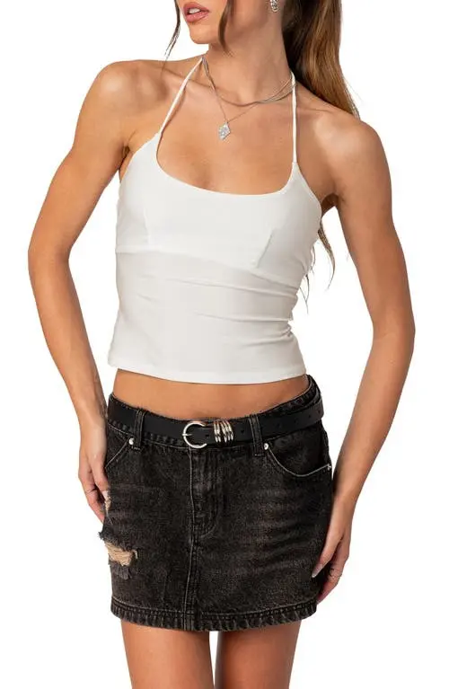 EDIKTED Sara Back Cutout Halter Top - White