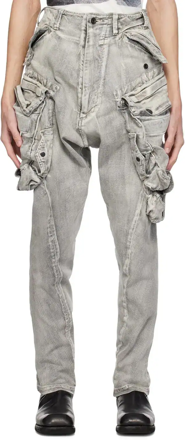 Julius Gray Gas Mask Denim Cargo Pants In Plaster - 66% Off | Editorialist