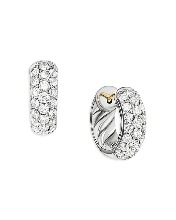 David Yurman Sculpted Cable Micro Pavé Hoop Earrings - Silver