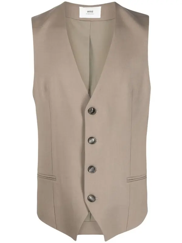 Ami V-neck Virgin Wool Waistcoat - Neutrals