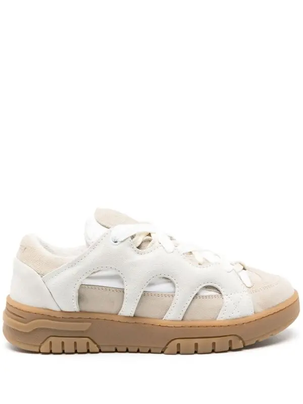SANTHA Curb Panelled Leather Sneakers - Neutrals