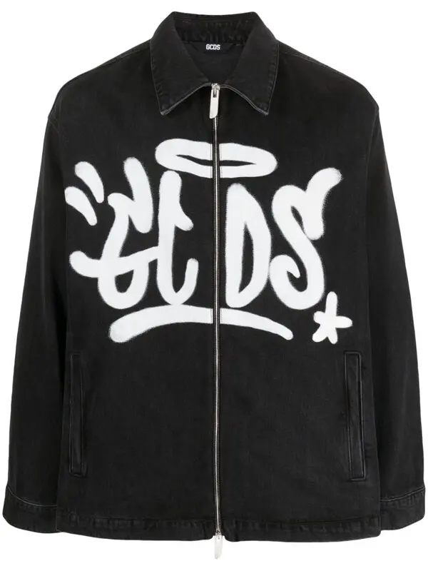 Gcds Grafitti Print Denim Jacket - Black