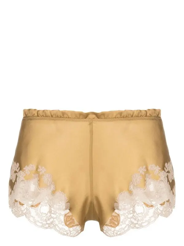 Carine Gilson Calais-caudry Lace-trim Silk Shorts - Neutrals