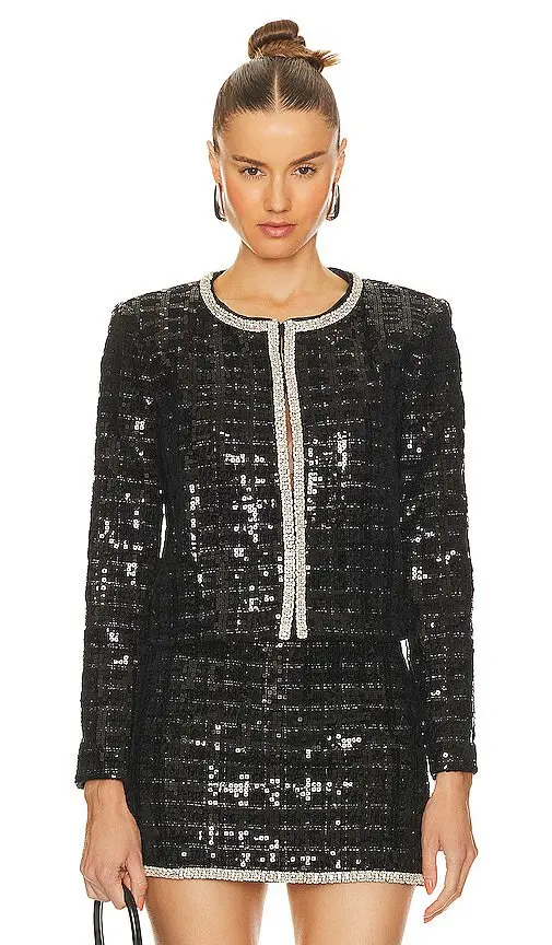 Alice Olivia Alice Olivia Kidman Sequin Tweed Jacket In Black