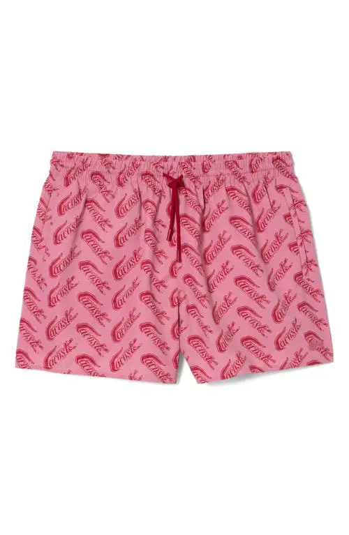 Lacoste Logo Print Cotton Swim Trunks - Ay1 Lighthouse Red/reseda