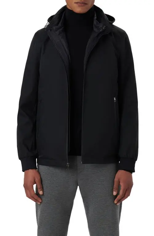 Bugatchi Full Zip Hooded Bomber Jacket - Caviar