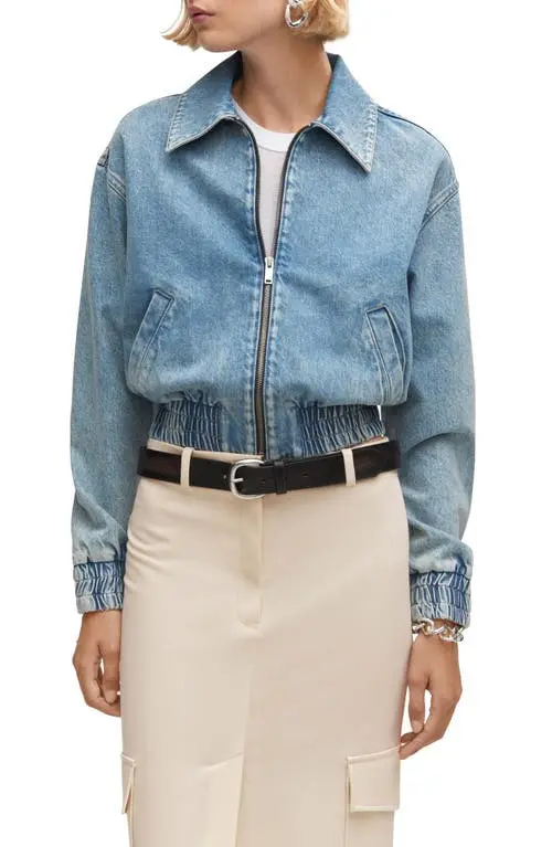 Mango Crop Denim Bomber Jacket