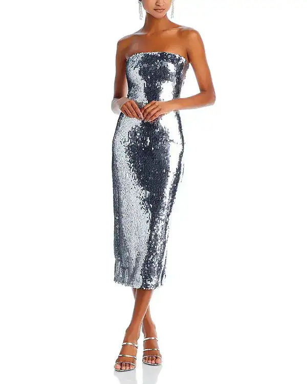 lisa silver dress Rhode Lisa Strapless Sequin Dress In Silver - 75% Off
