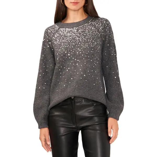 Vince Camuto Sequin Crewneck Sweater - Med Hthr Grey