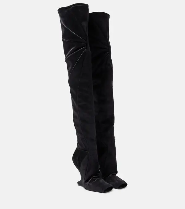 Rick Owens Cantilever Over-the-knee Velvet Boots