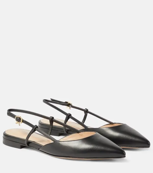 GIANVITO ROSSI Ascent 05 Leather Slingback Flats - Black