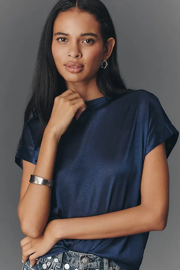 Anthropologie Silky Shimmer Tee - Azurite