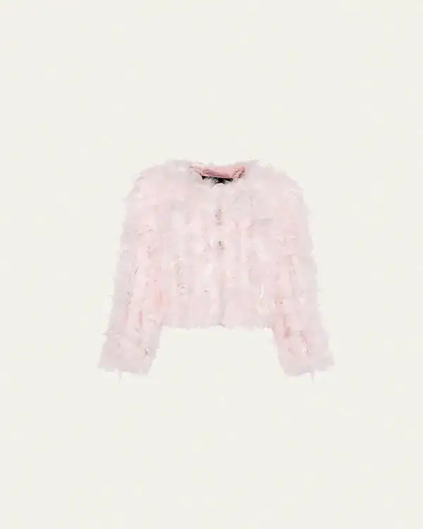 Gorski Cropped Feather Jacket - Pink | Editorialist