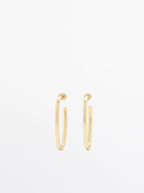 Massimo Dutti Long Oval Hoop Earrings Golden Editorialist