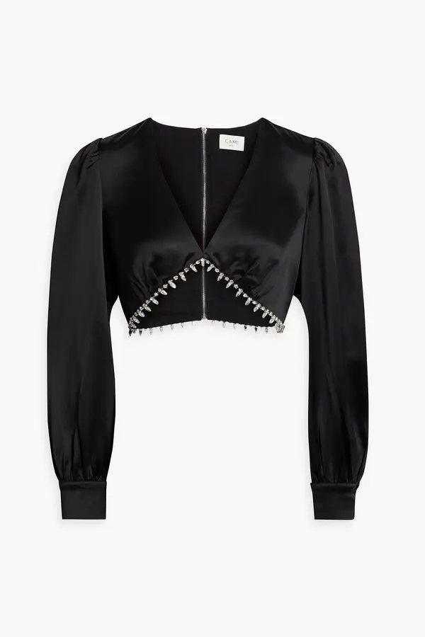 Cami Nyc Abel Cropped Crystal-embellished Satin Top
