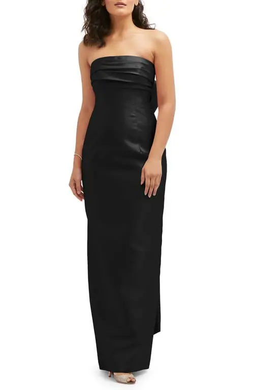 Alfred Sung Strapless Bow Back Satin Gown - Black