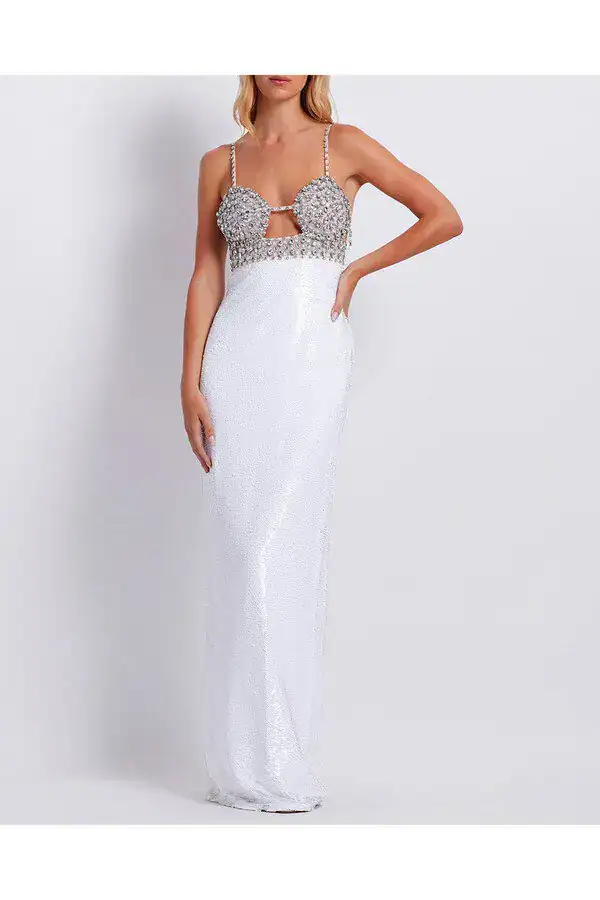 PatBO Hand-beaded Sequin Gown - White | Editorialist
