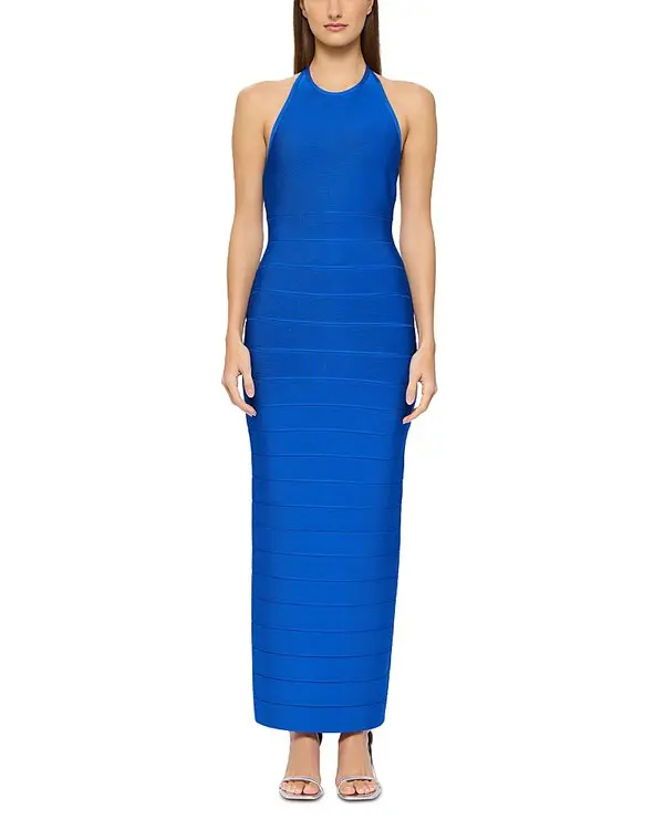 Herve Leger Halter Bandage Gown - Bright Blue
