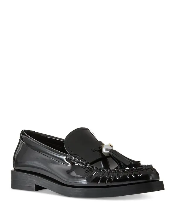 JIMMY CHOO Addie Patent Loafers With Imitation Pearl Tassel - Black