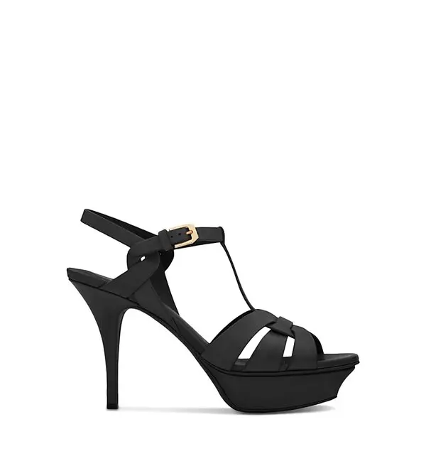 Saint Laurent Tribute Platform Sandals - Black Smooth Leather