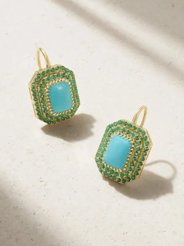JENNA BLAKE 18-karat Turquoise And Emerald Earrings - Blue