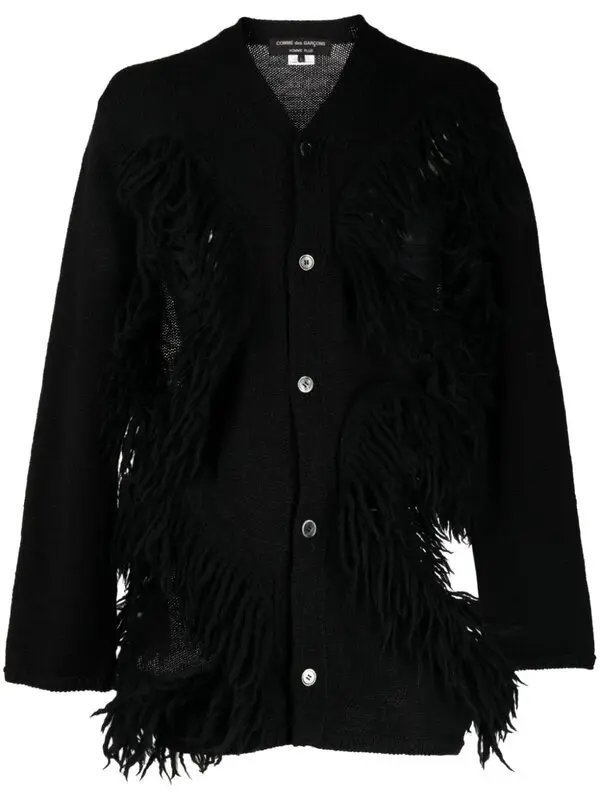 Comme Des Garçons Fringed Cut-out Wool Cardigan
