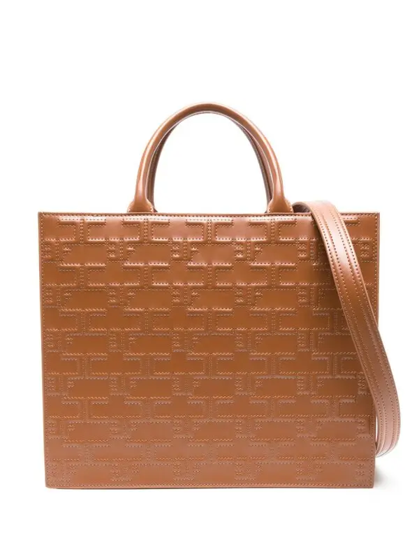 Elisabetta Franchi Monogram Embossed Tote Bag - Brown