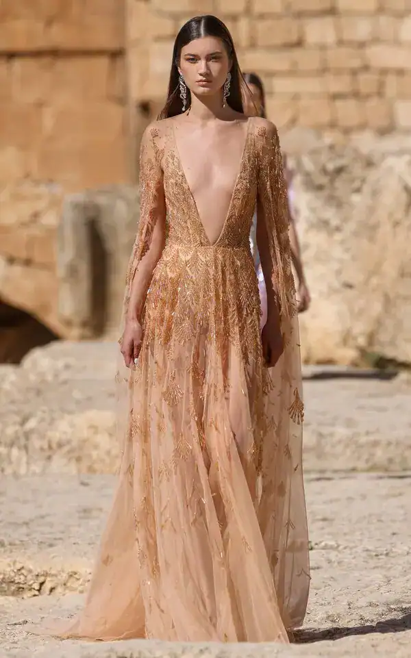 Georges Hobeika Embellished Tulle Maxi Dress - Gold | Editorialist