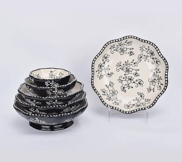 TEMP-TATIONS As Is Floral Lace Set 6 Nestingpedestal Bowls - One-color ...