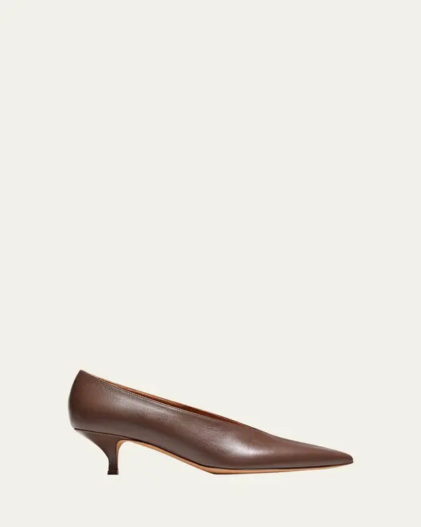 EMME PARSONS Veneto Leather Kitten-heel Pumps - Chocolate